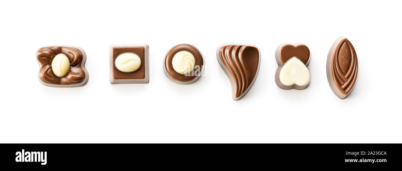 Various chocolate pralines isolated on white background Stock Photo - Alamy