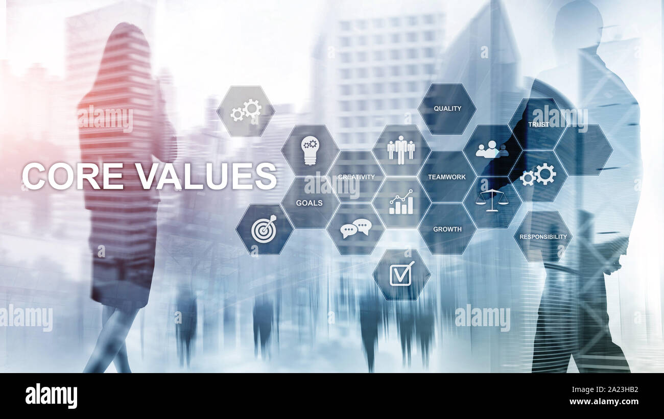 Core values concept on virtual screen. Business and finance solutions ...