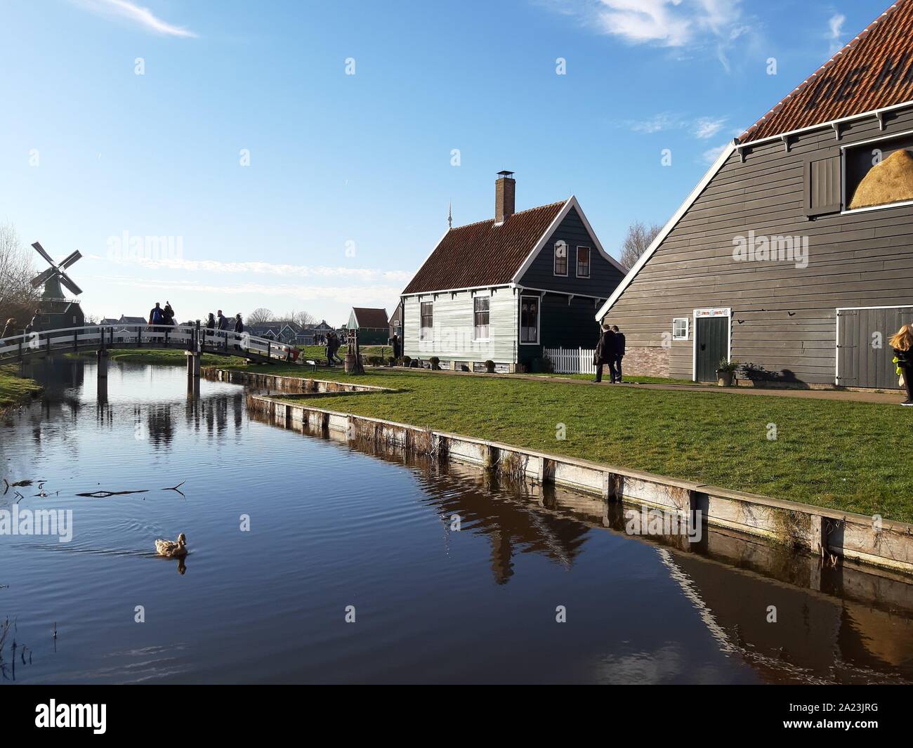 The Dutch Dutch suburb of Zaansche Schans. The water channels, the ...