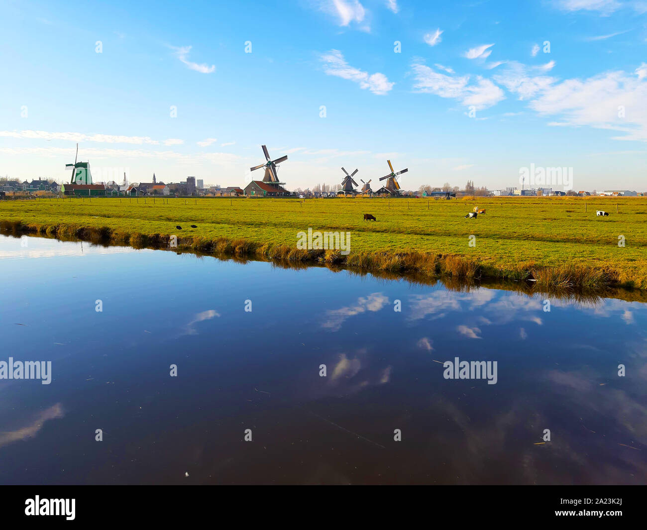 The Dutch Dutch suburb of Zaansche Schans. The water channels, the ...