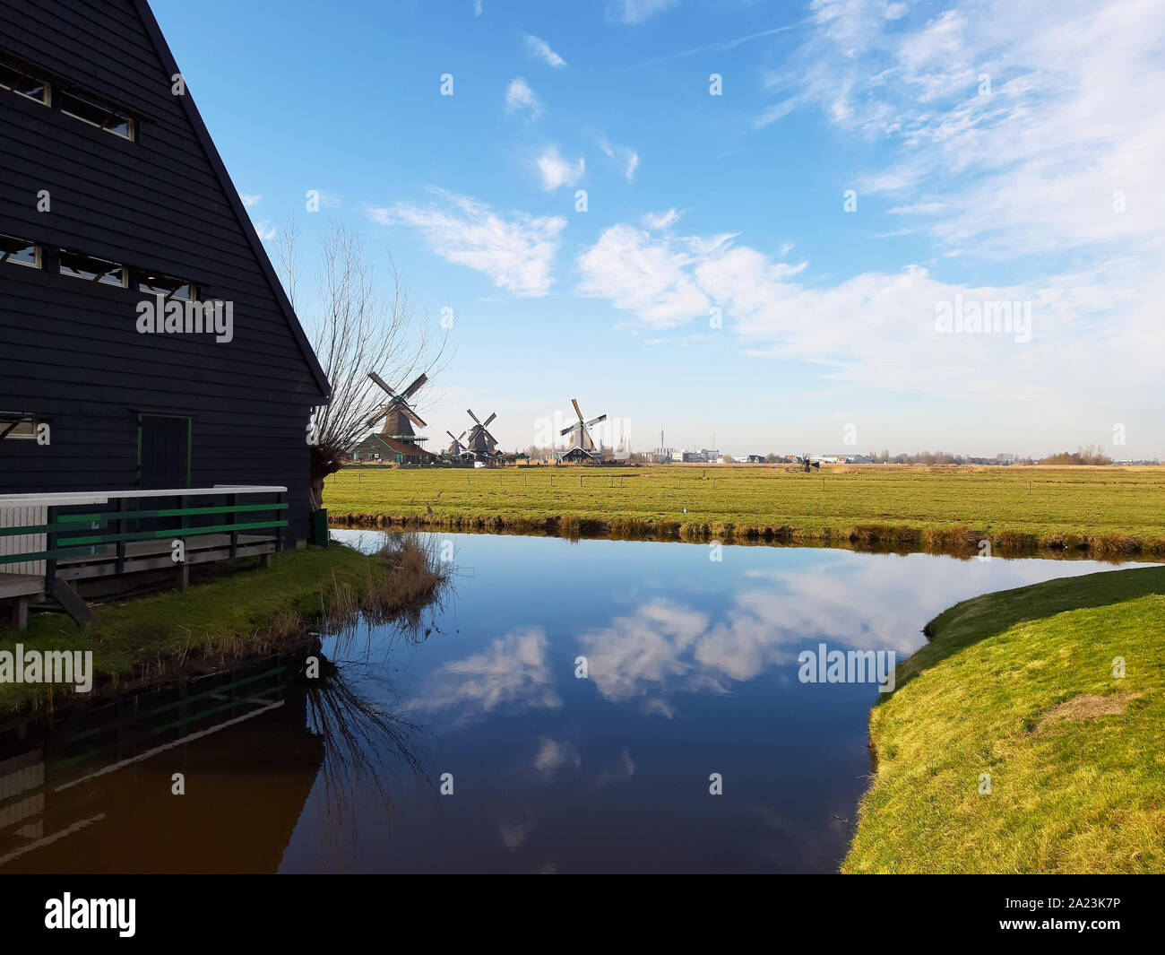 The Dutch Dutch suburb of Zaansche Schans. The water channels, the ...