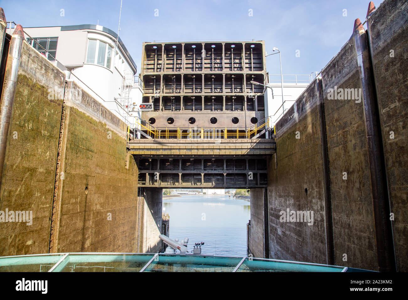 Travel through lock on riverboat cruise on Rhine River Stock Photo - Alamy