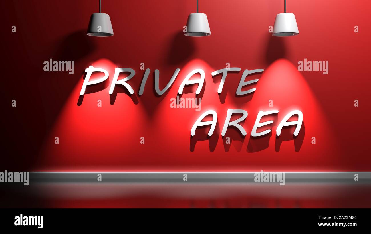 PRIVATE AREA write hanging at the wall - 3D rendering illustration ...