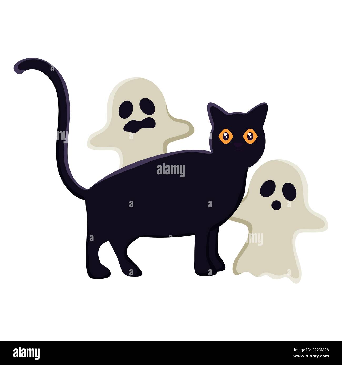 black cat and ghosts trick or treat happy halloween vector illustration ...