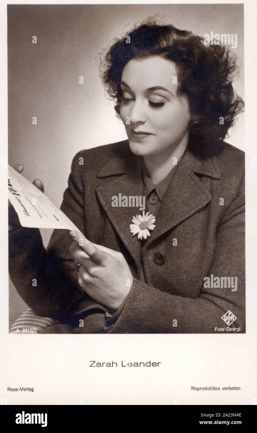 Swedish Actress Zarah Leander, Publicity Portrait, Universum Film AG ...