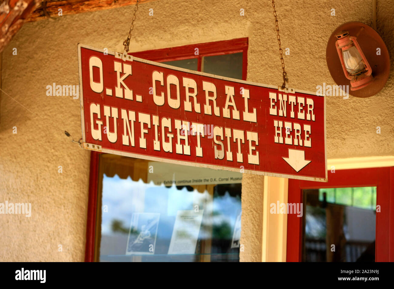 Overhead sign outside the O.K. Corral in Tombstone AZ Stock Photo - Alamy