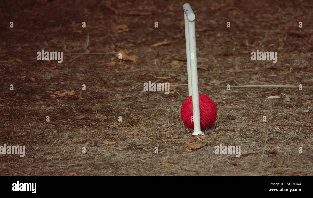 Red croquet ball through hoop Stock Photo - Alamy