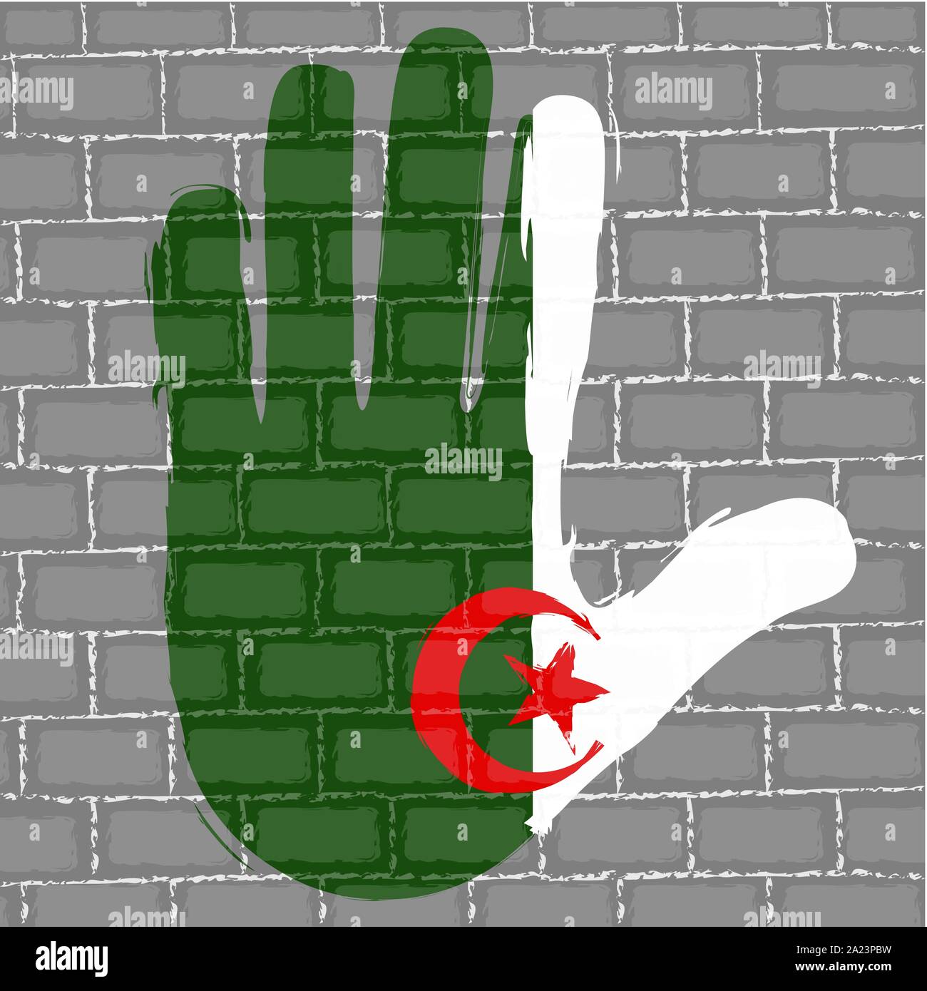Hand painted with the flag of Algeria over a grunge brick wall - Vector ...