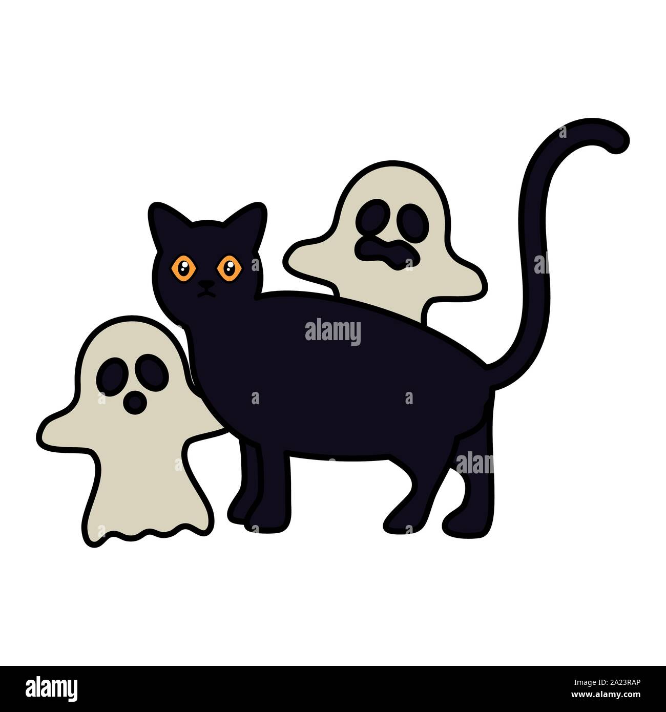 black cat and ghosts trick or treat happy halloween vector illustration ...