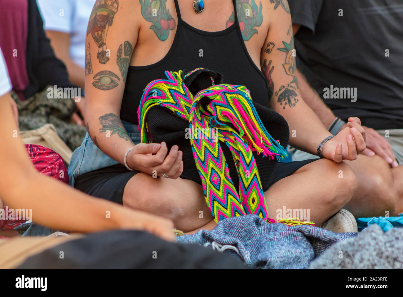 Woman meditates in the lotus position Stock Photo - Alamy