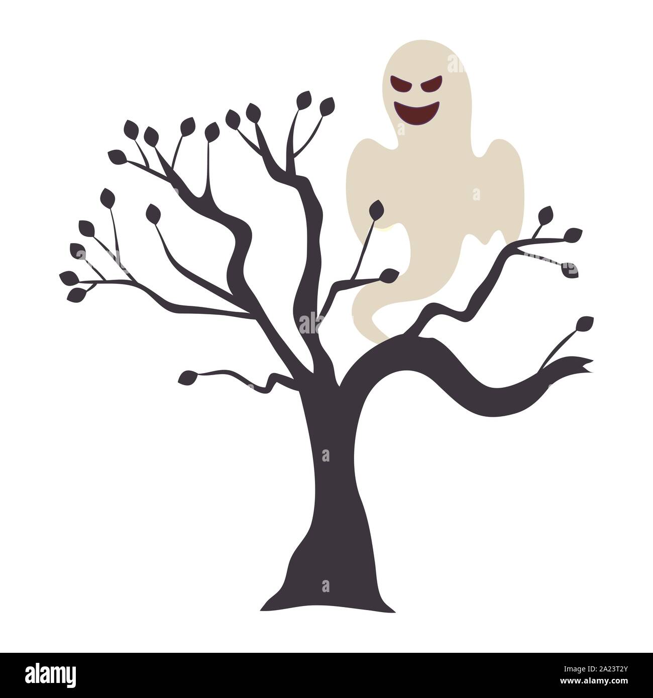 dry tree scary ghost trick or treat happy halloween vector illustration ...