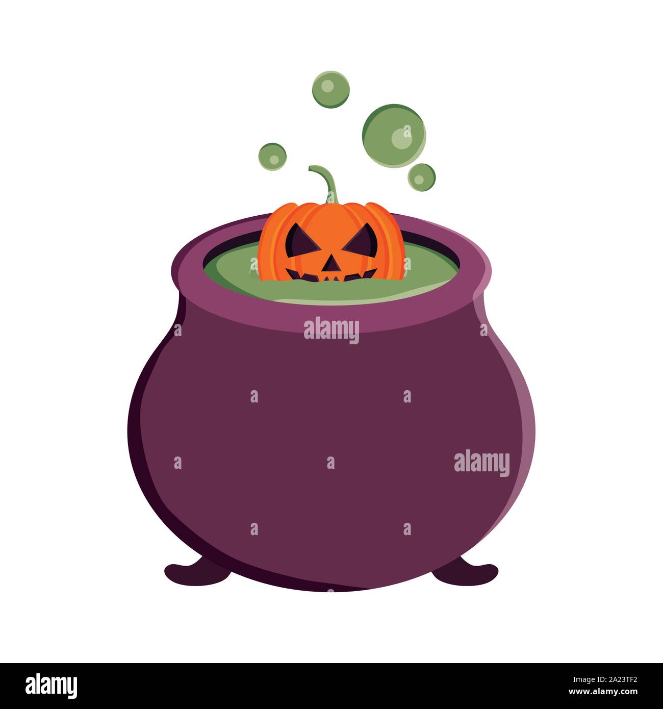 pumpkin on cauldron trick or treat happy halloween vector illustration ...