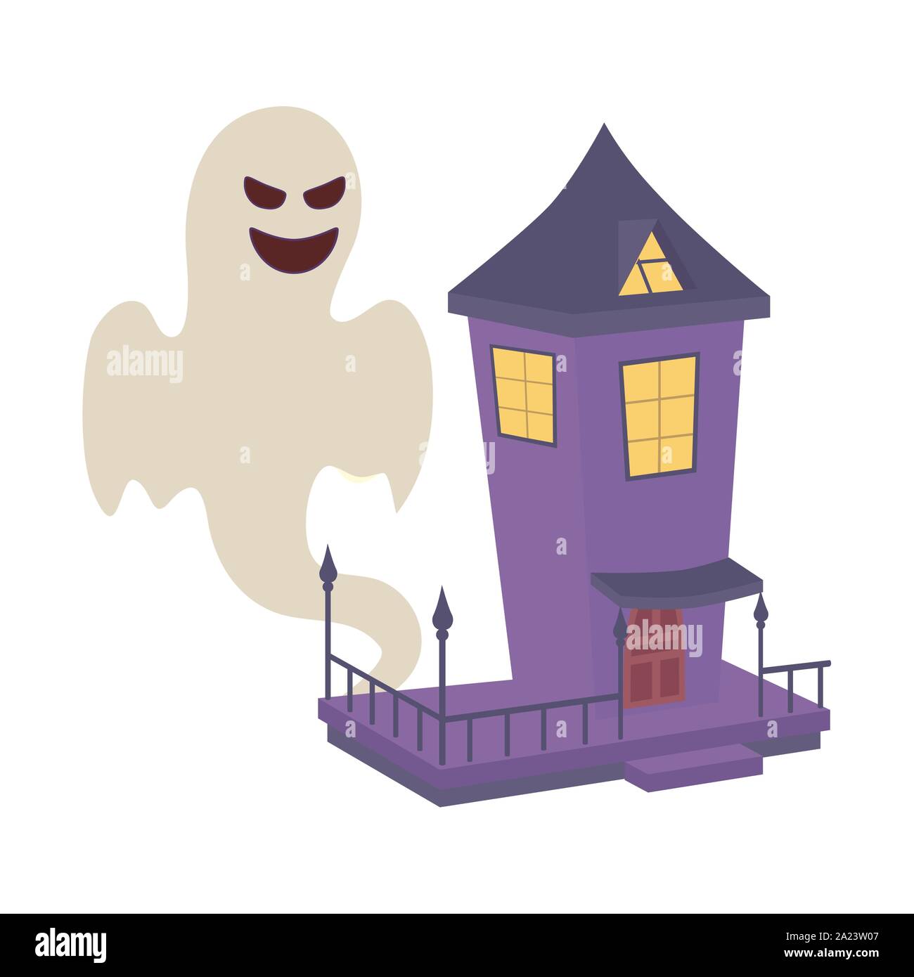 haunted house and ghost trick or treat happy halloween vector ...