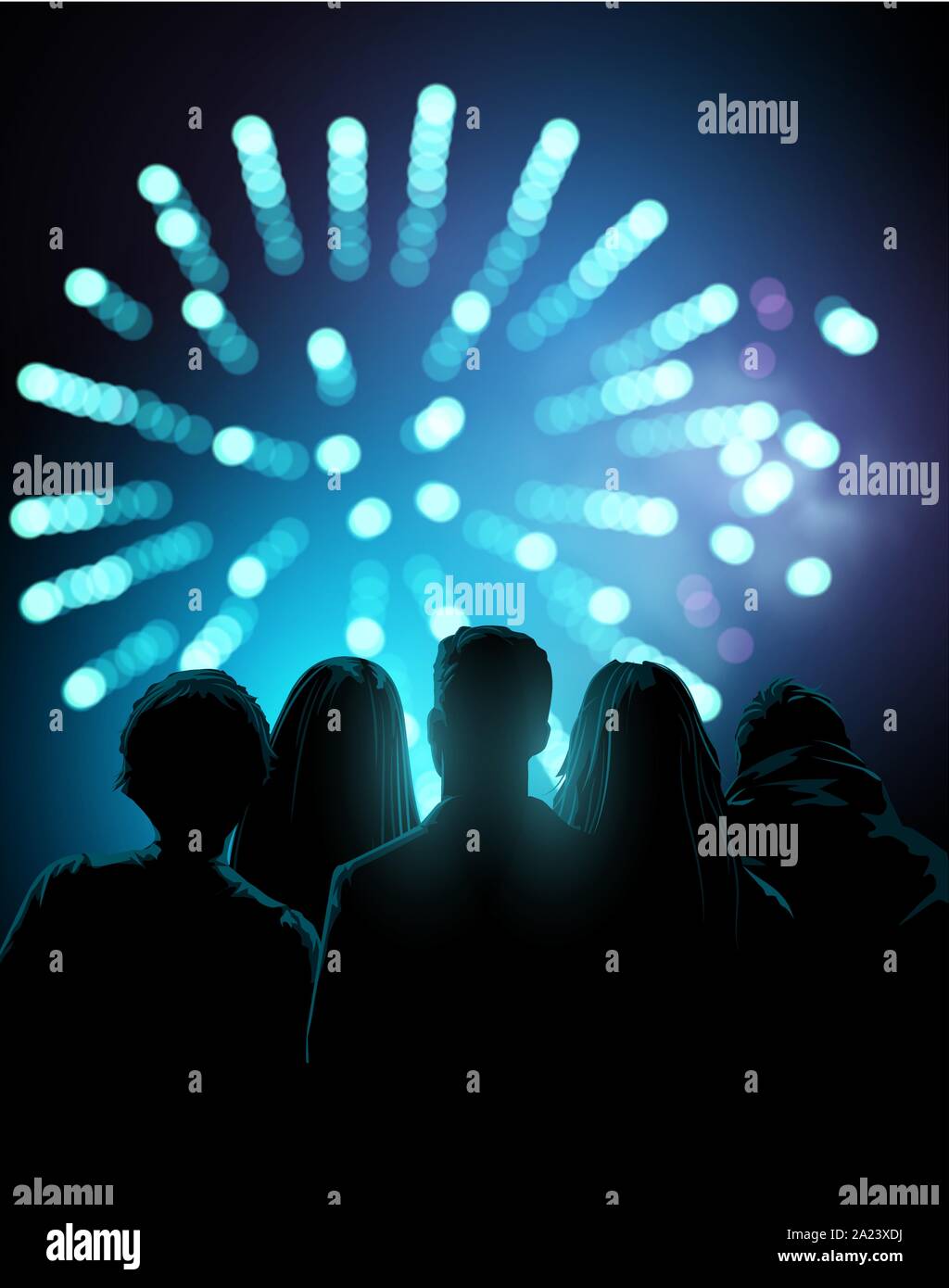 A crowd of people watching and enjoying a firework display event ...