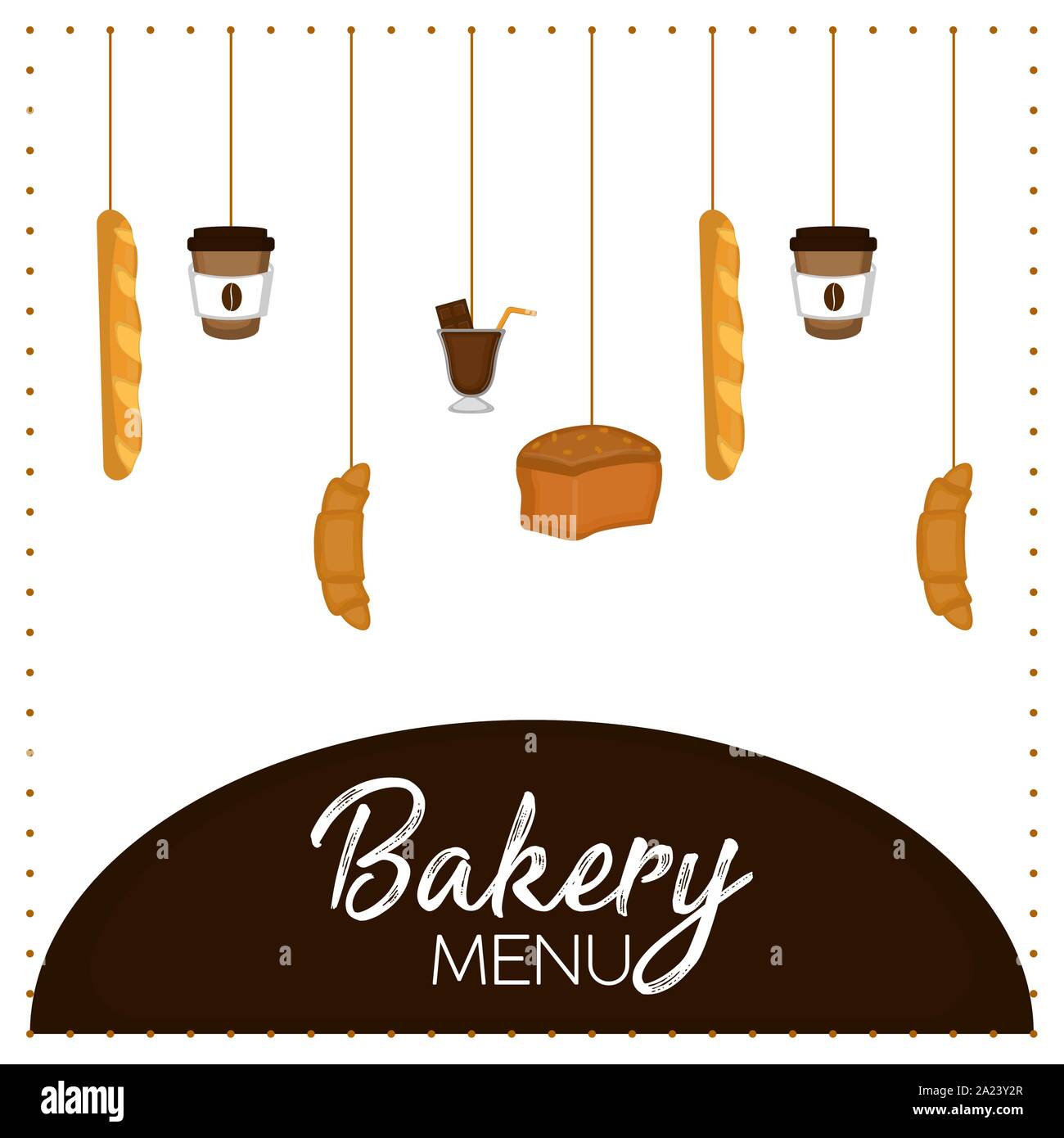 Bakery menu with a breads, coffe cups and chocolate glass - Vector ...
