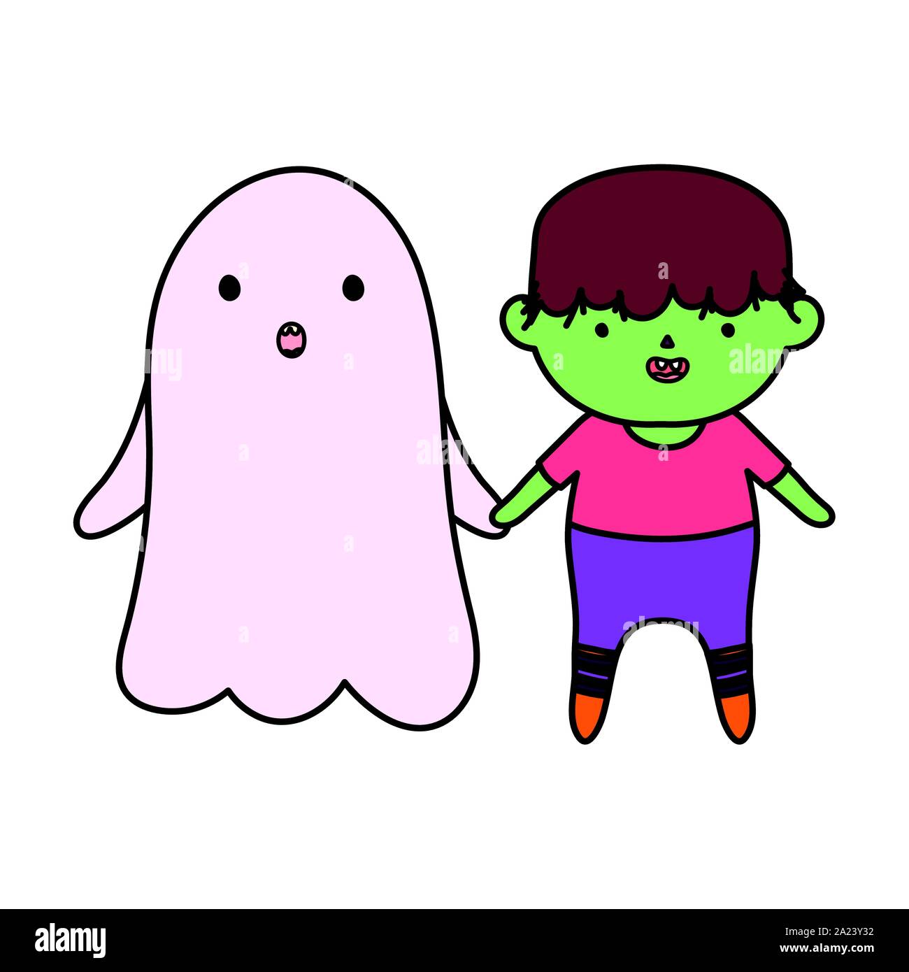 monster and ghost costume kids trick or treat happy halloween vector ...