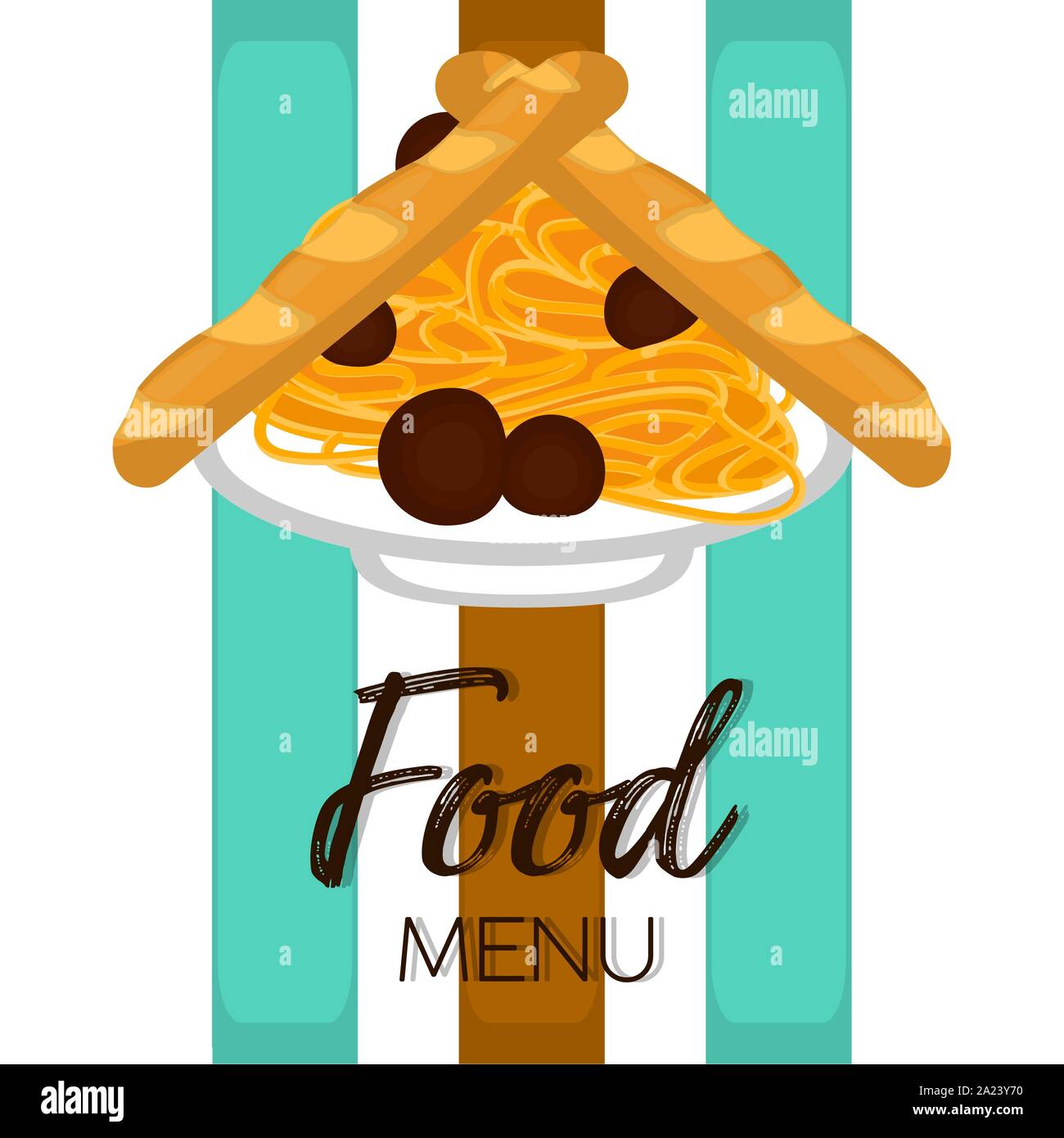 Food menu with a spaghetti and baguettes- Vector Stock Vector Image ...