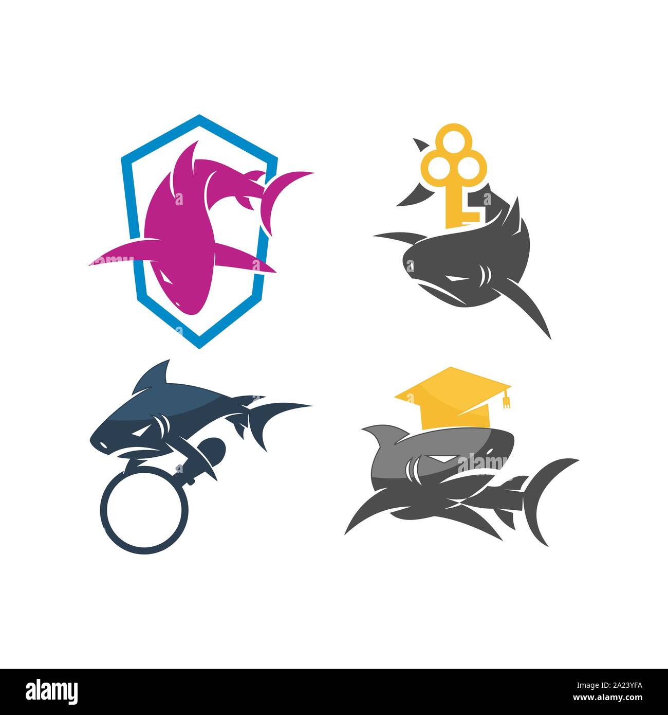 Shark Key Education Magnify logo design vector set template Stock ...