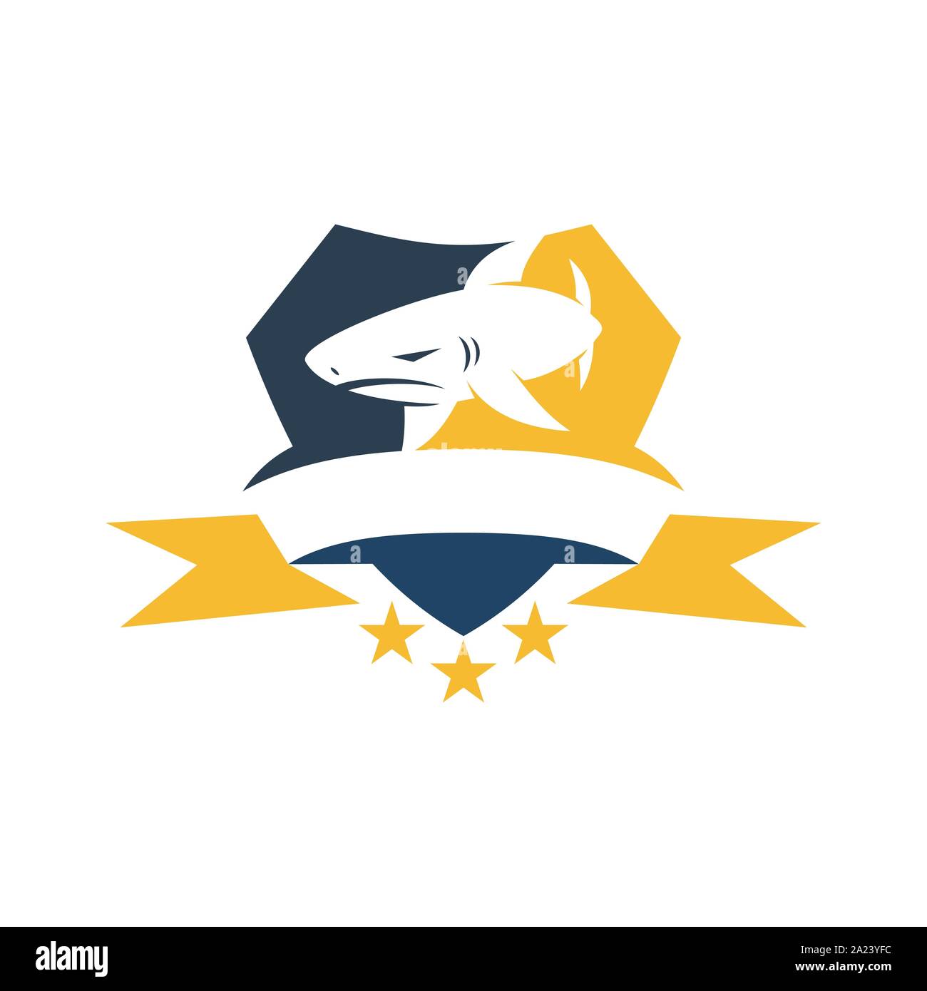 Shark Shield Ribbon Star logo design vector isolated template Stock ...