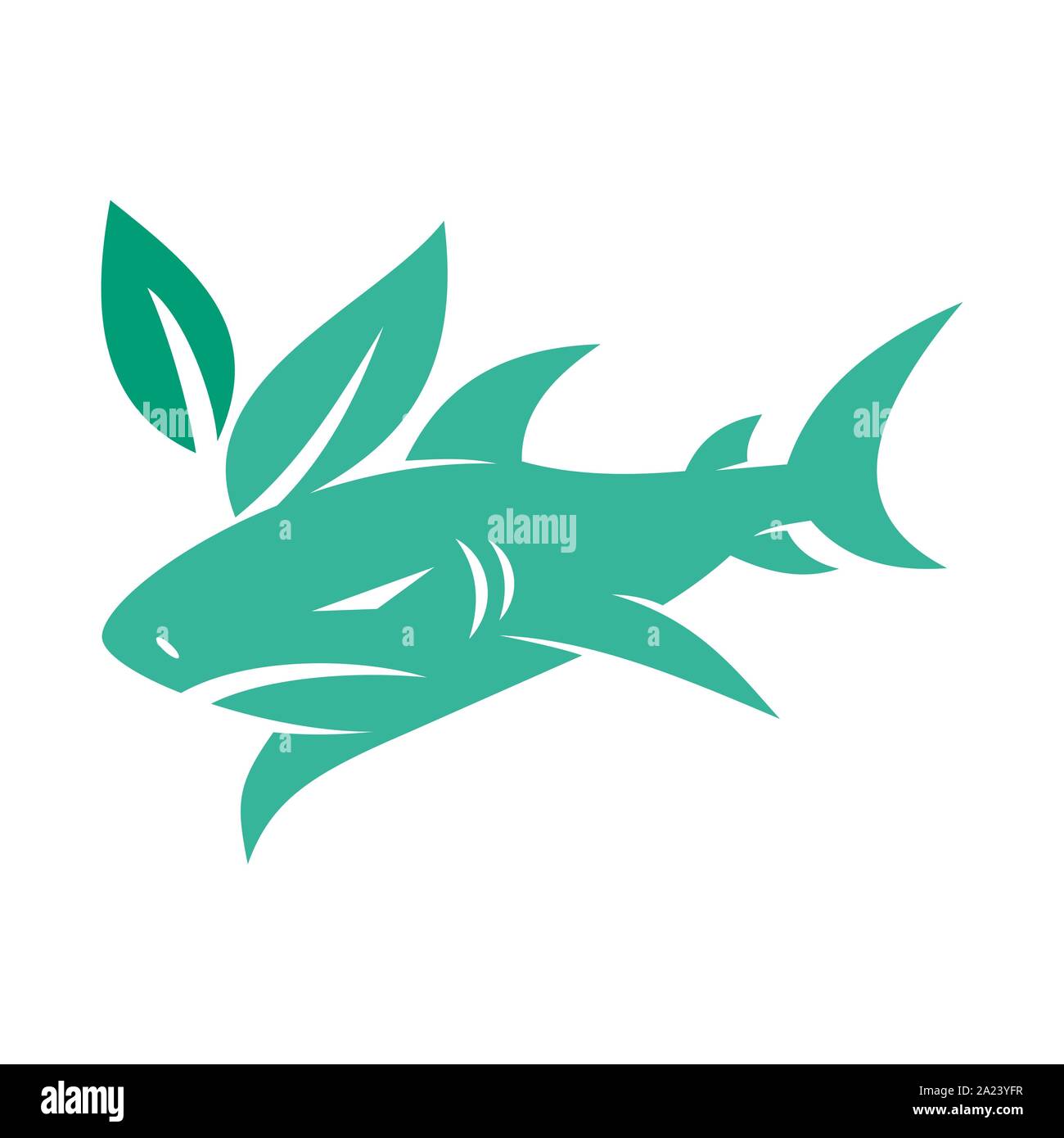 Shark Leaf logo design vector isolated illustration template Stock ...