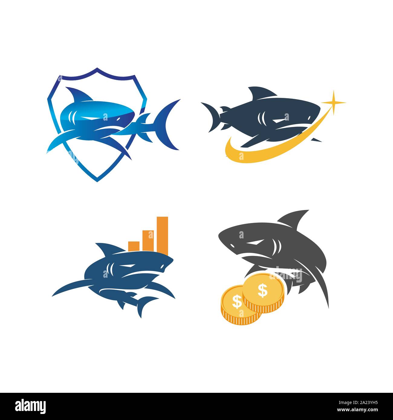 Shark Money Business Shield logo design vector set template Stock ...