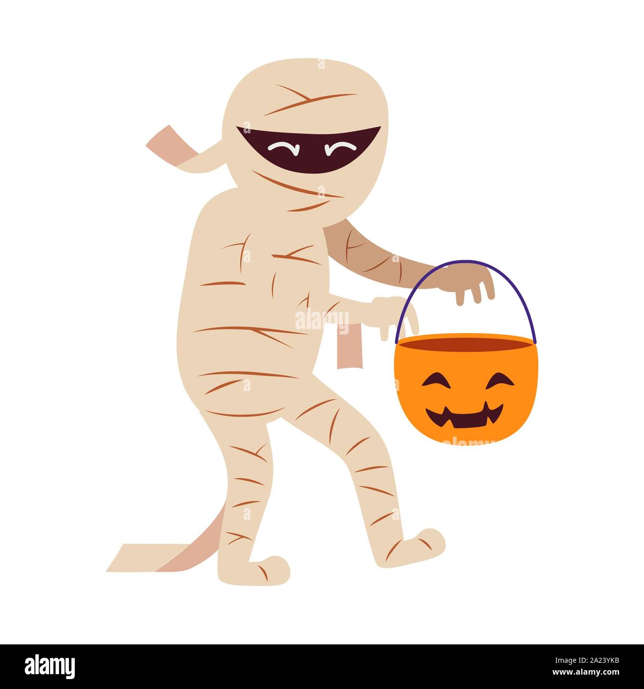 mummy character bucket pumpkin trick or treat happy halloween vector ...
