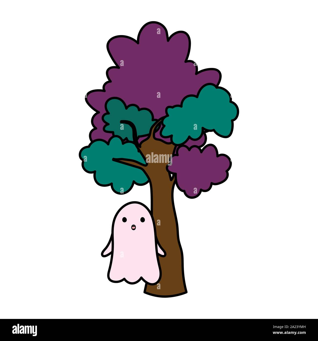 ghost tree trick or treat happy halloween vector illustration Stock ...