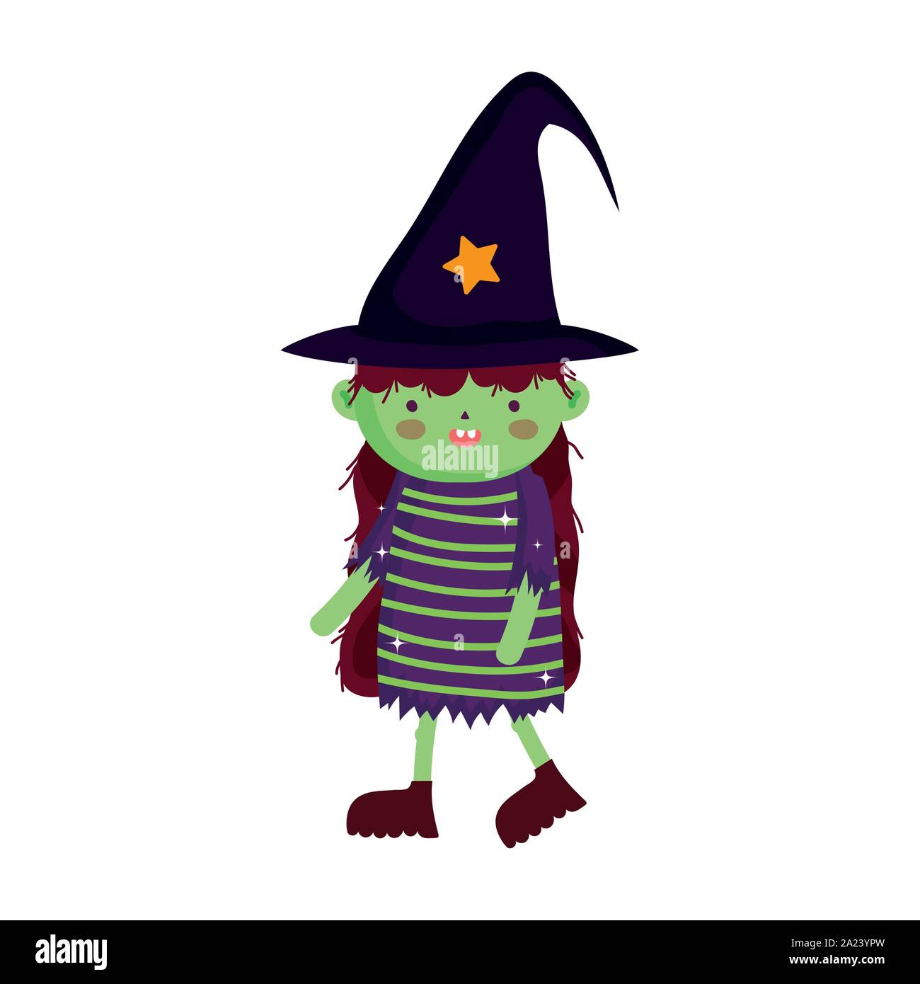 girl witch with hat costume trick or treat happy halloween vector ...