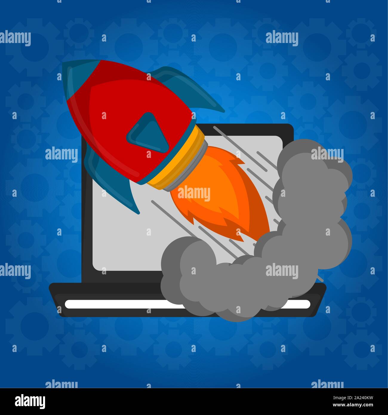 Rocket taking off from a laptop. Startup concept - Vector illustration ...