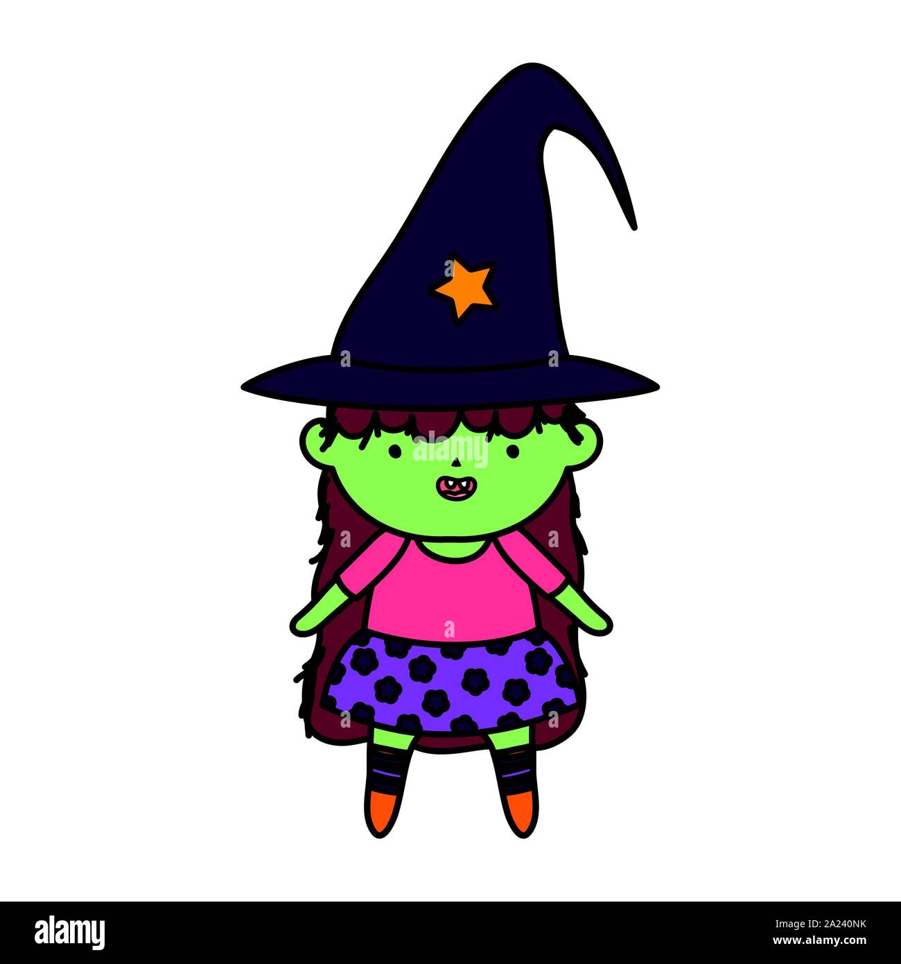 girl witch costume trick or treat happy halloween vector illustration ...