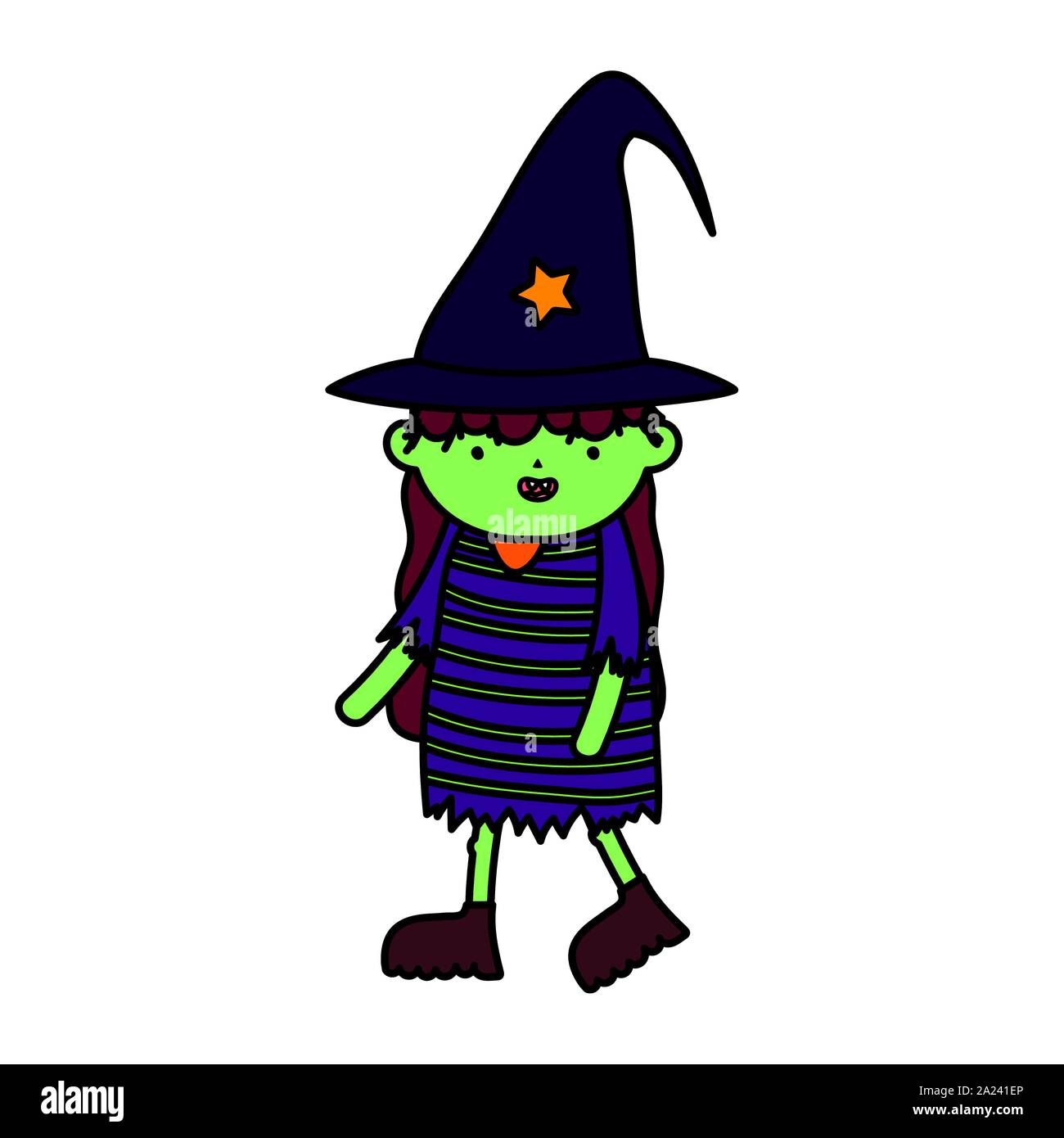 girl witch with hat costume trick or treat happy halloween vector ...