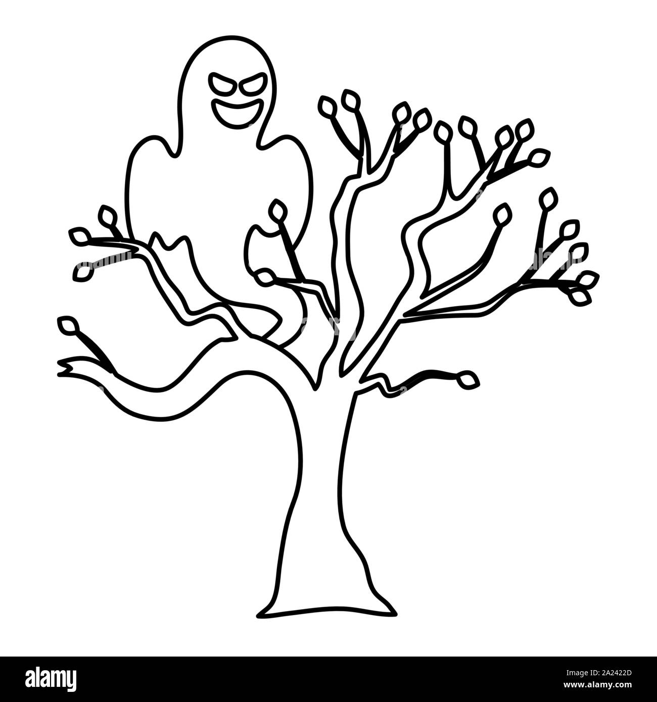 dry tree scary ghost trick or treat happy halloween vector illustration ...