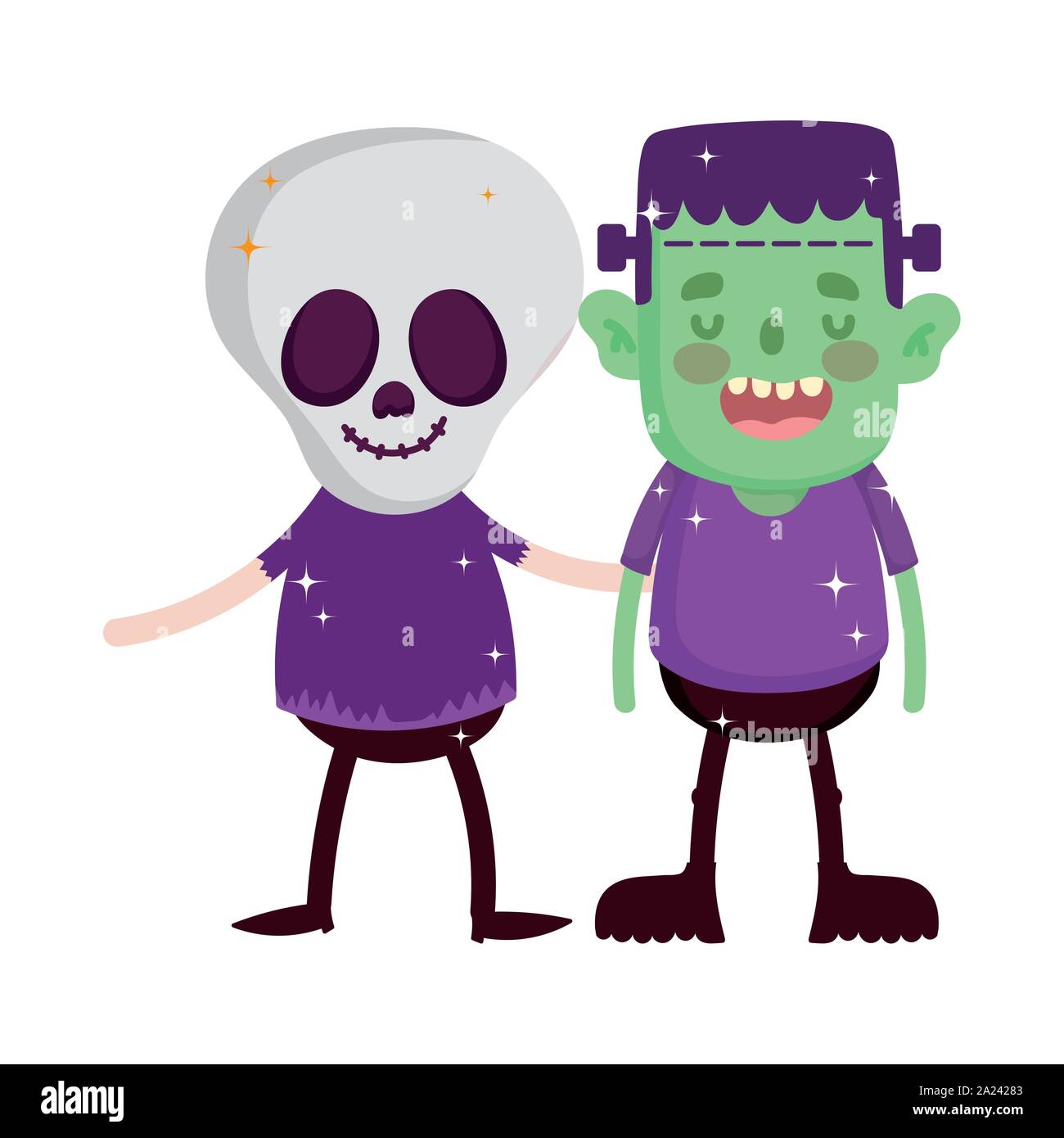 frankenstein and skeleton costume kids trick or treat happy halloween ...