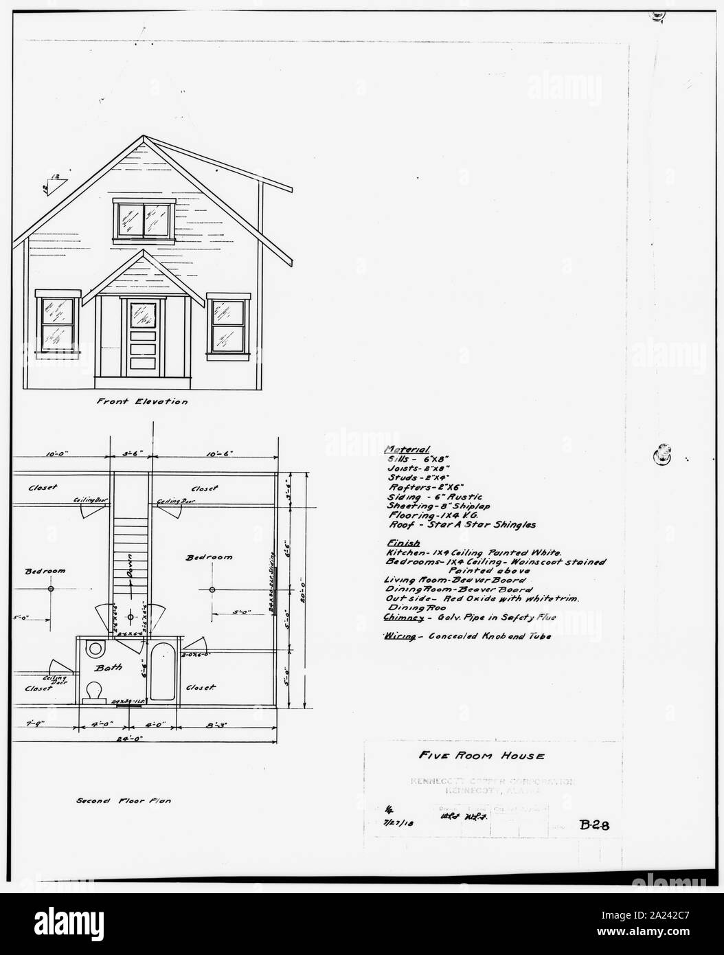 PHOTOCOPY OF DRAWING, FIVE-ROOM HOUSE - Kennecott Copper Corporation ...