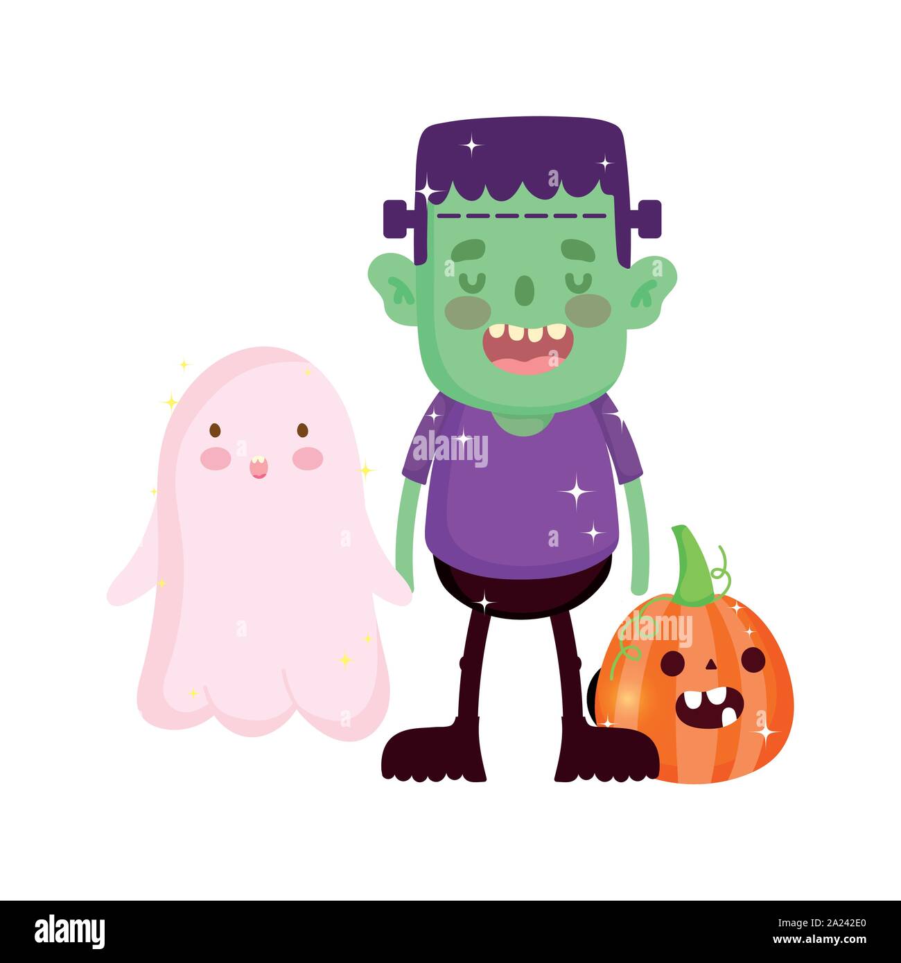 frankenstein and ghost costume kids pumpkin trick or treat happy ...