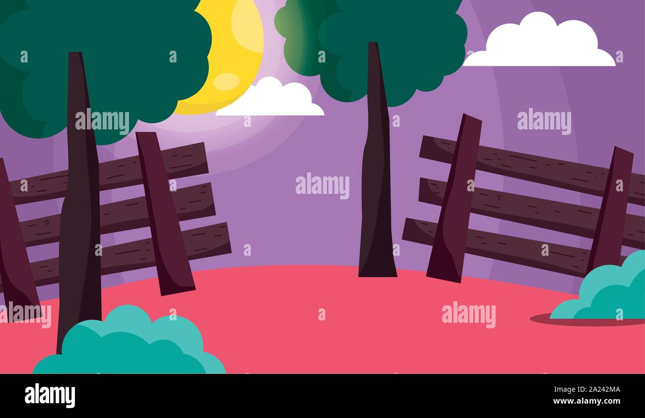 landscape fences tree night moon vector illustration Stock Vector Image ...