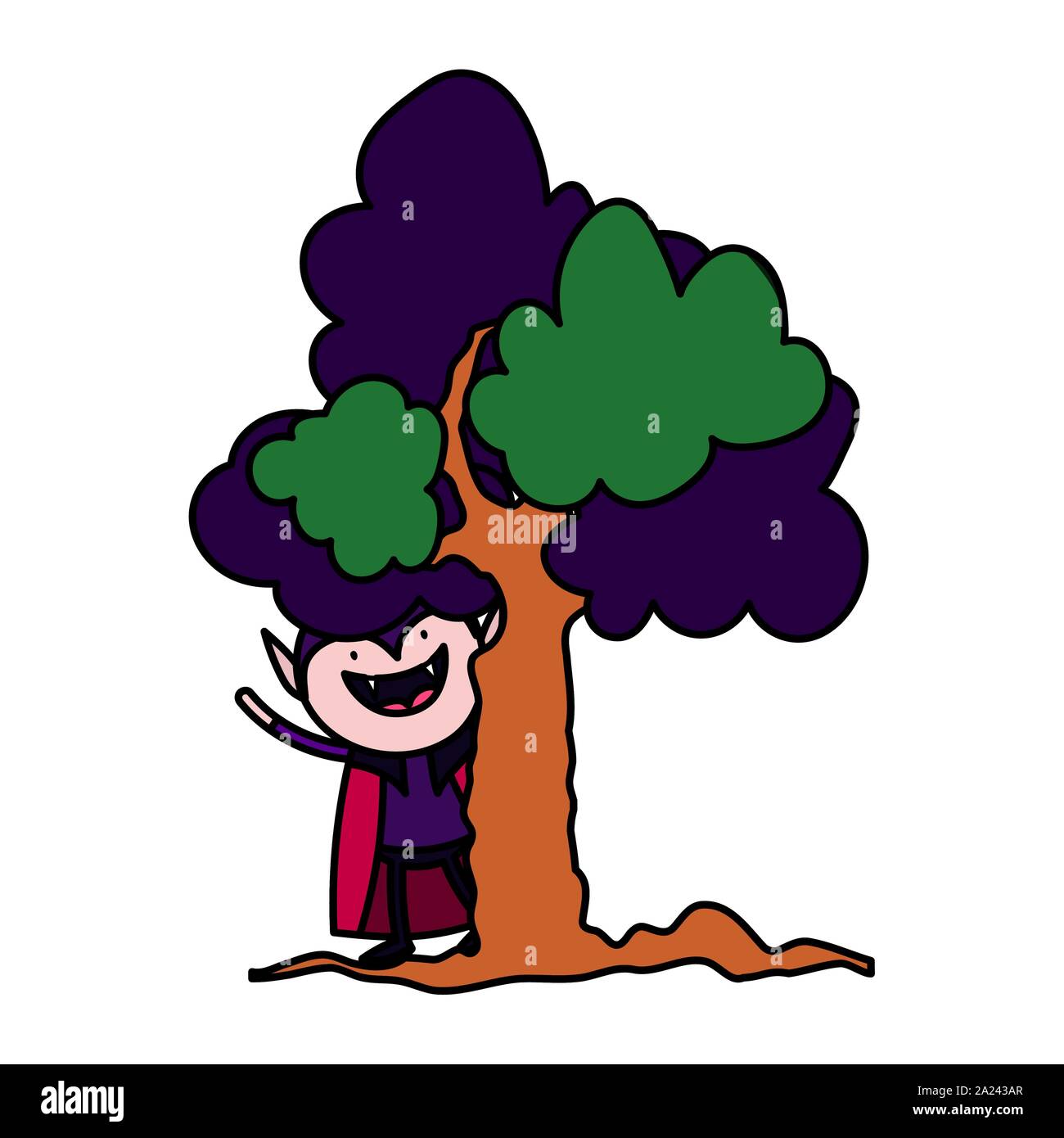 dracula cartoon tree trick or treat happy halloween vector illustration ...