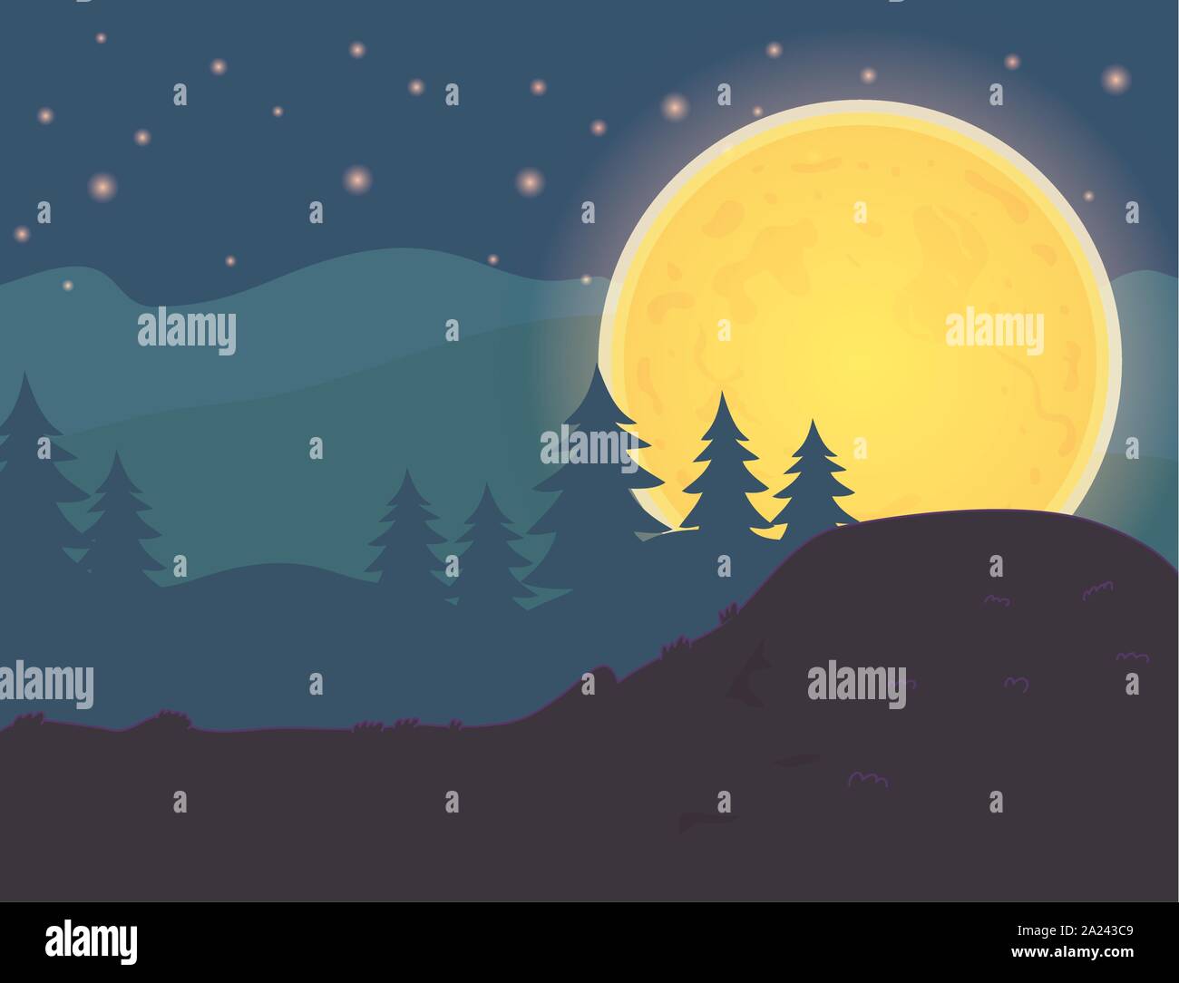 forest trees night moon trick or treat happy halloween vector ...