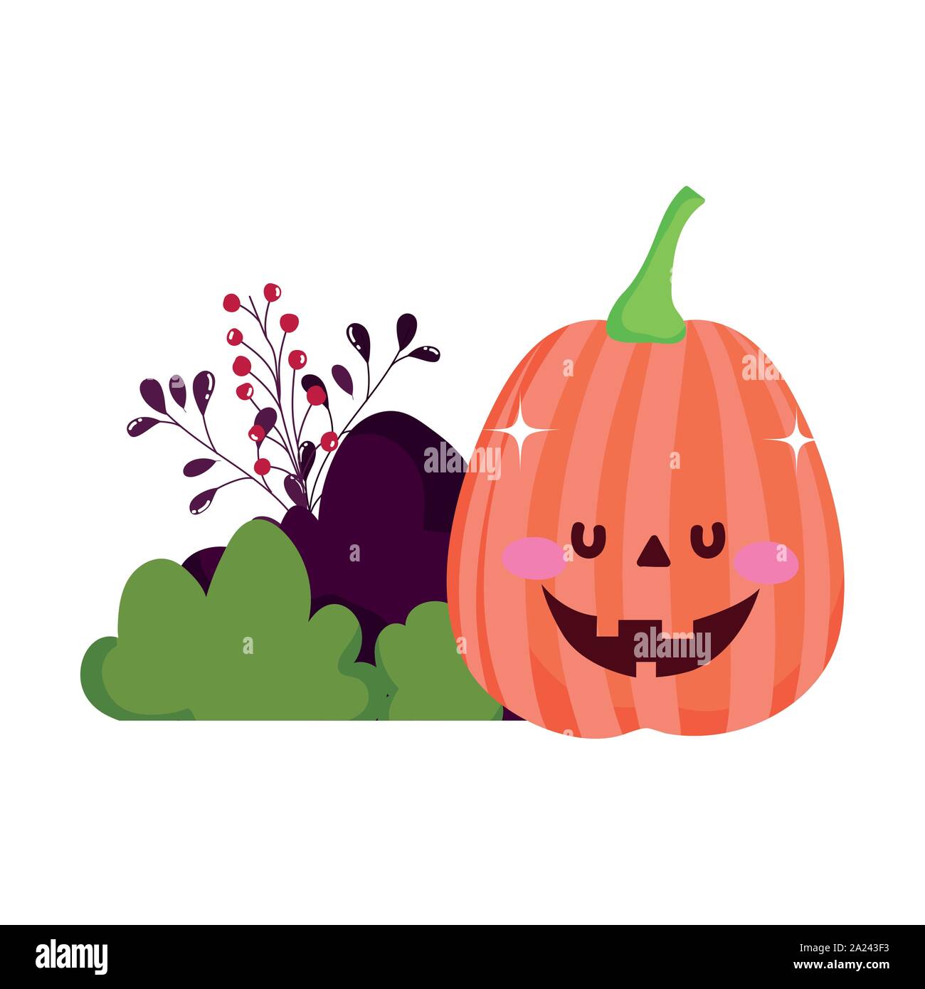 pumpkin bush leaves trick or treat happy halloween vector illustration ...