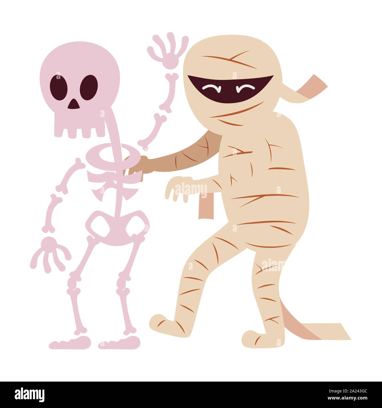 mummy and skeleton character trick or treat happy halloween vector ...