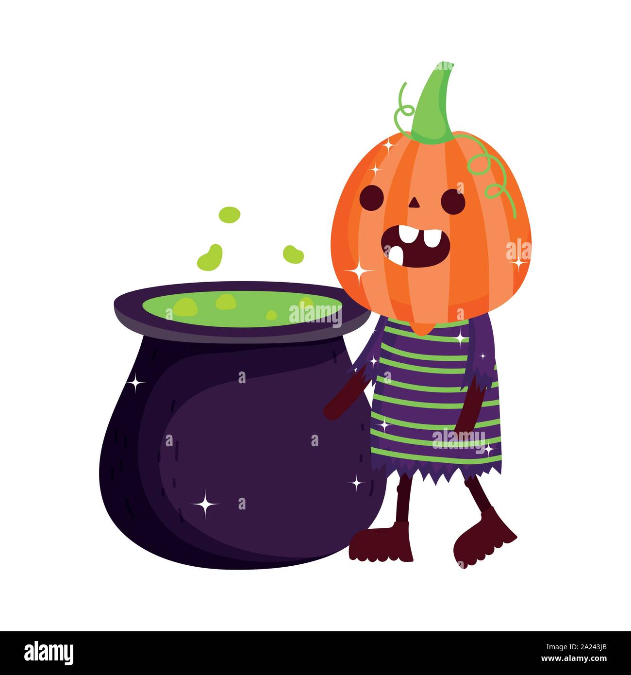 boy pumpkin costume with cauldron trick or treat happy halloween vector ...