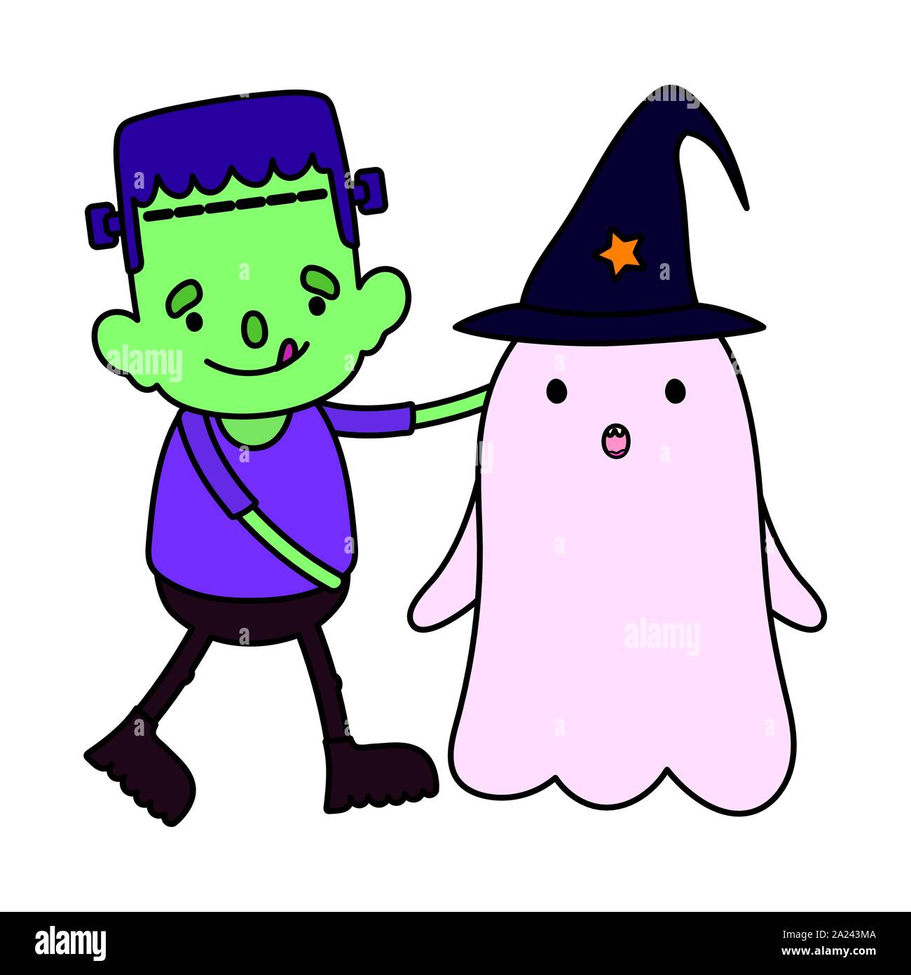 frankenstein and ghost costume kids trick or treat happy halloween ...