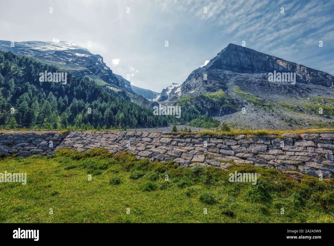 HDR panorama of classic Swiss hike over the Gemmi pass from Leukerbad ...