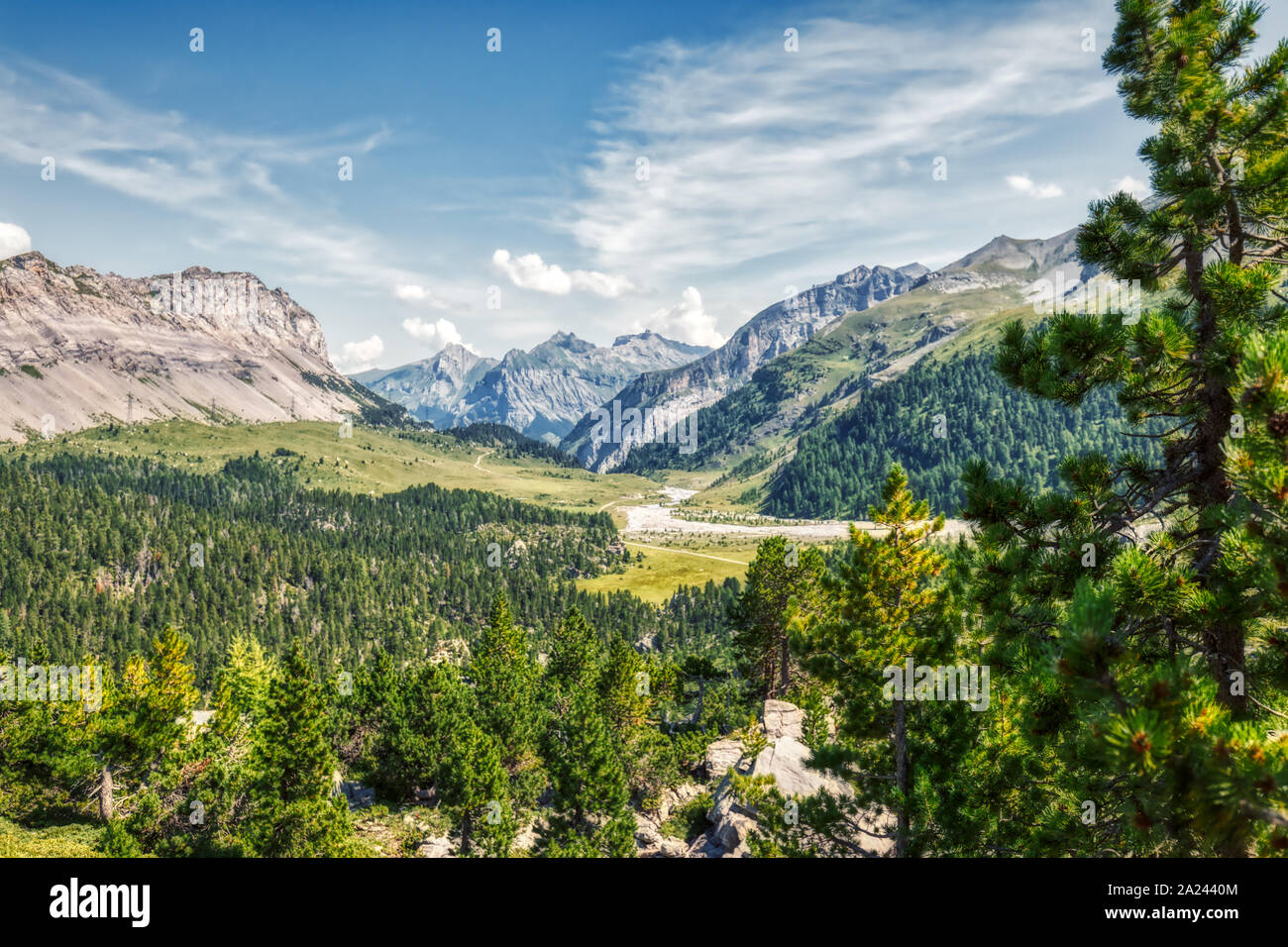 HDR panorama of classic Swiss hike over the Gemmi pass from Leukerbad ...