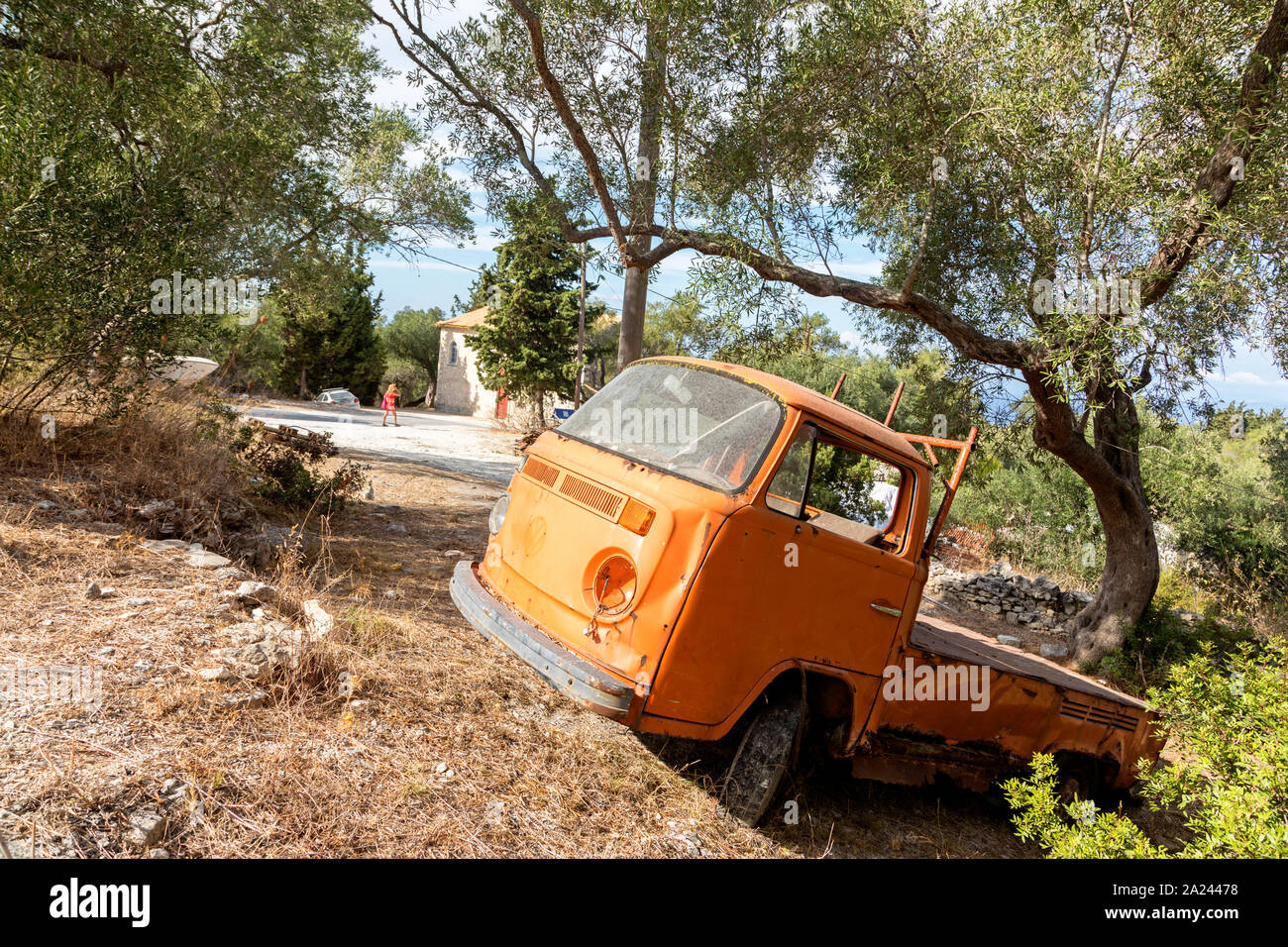 Scrapped VW Pickup Van Paxos Greek Islands Greece Stock Photo - Alamy