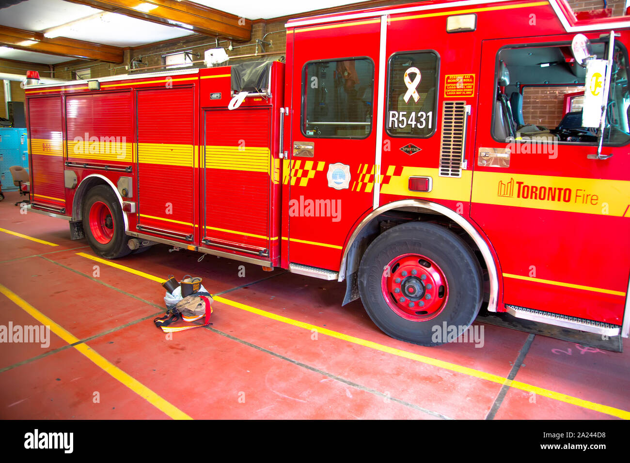 Toronto, Canada-20 September, 2019: Fire truck at a fire station ready ...