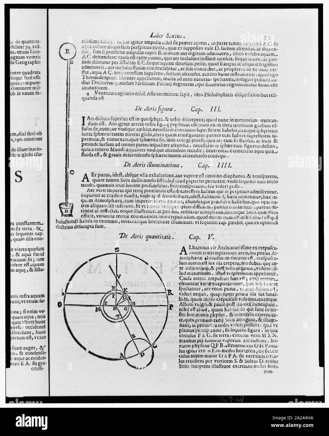 Page of text with illustration of a thermoscope or thermometer without ...