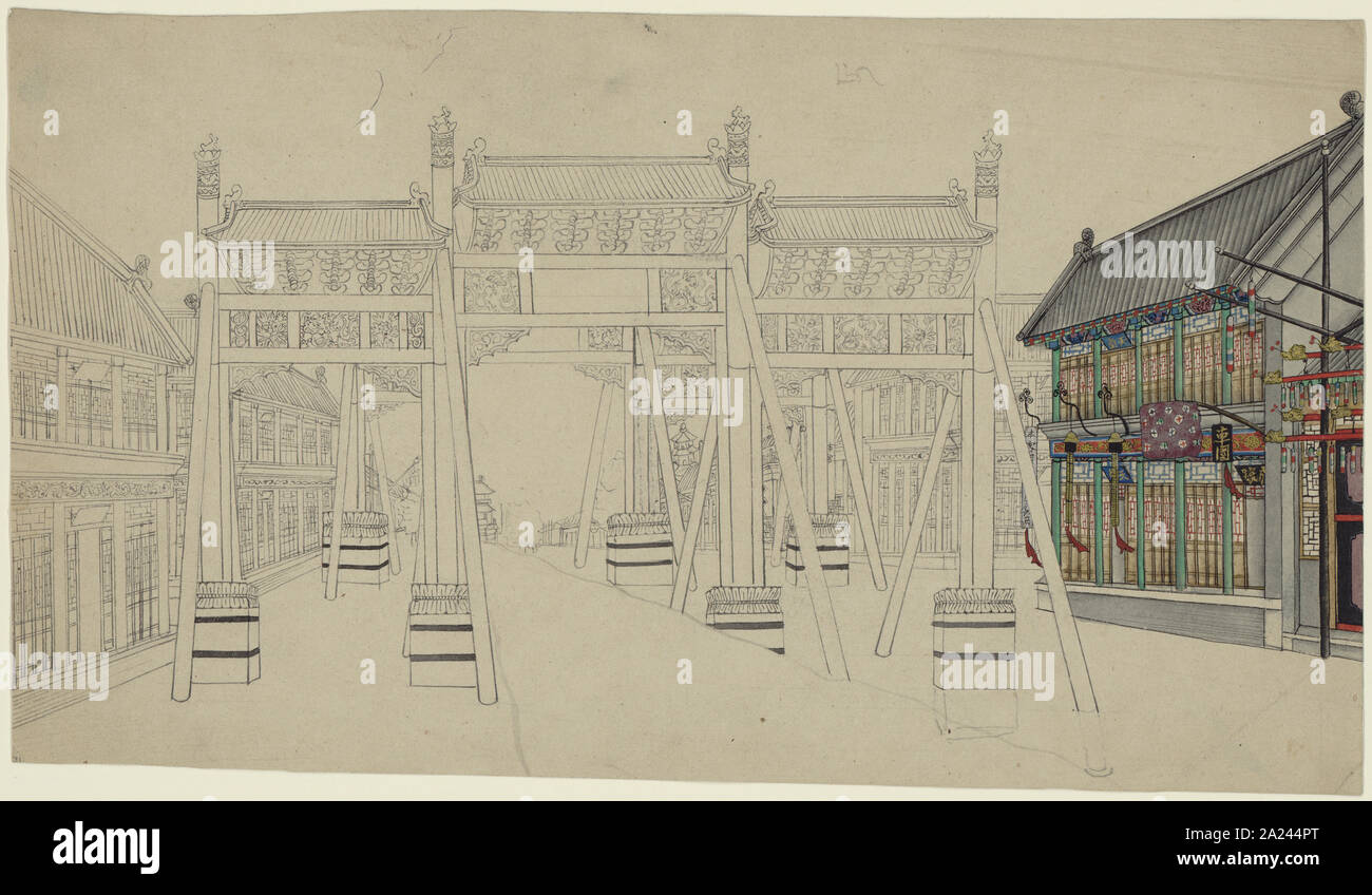 Paifang (or pailou), traditional arch gateway on a city street Stock Photo - Alamy