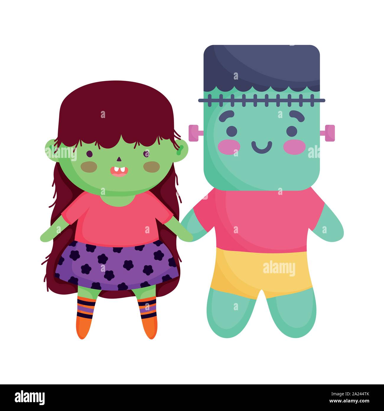 boy and girl witch frankenstein costume trick or treat happy halloween ...