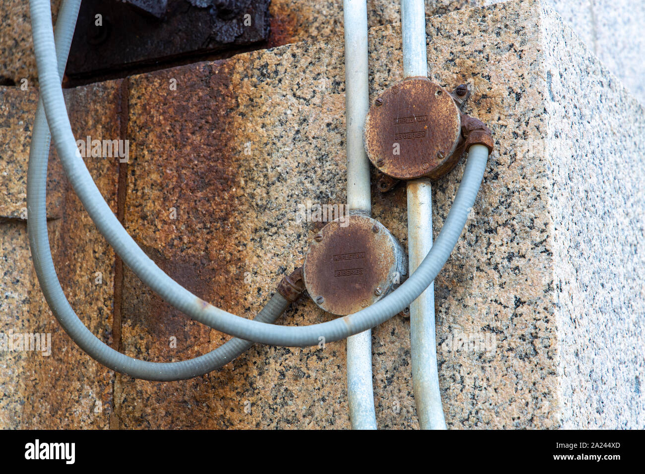 wiring connected to bridge in Chicago Stock Photo - Alamy